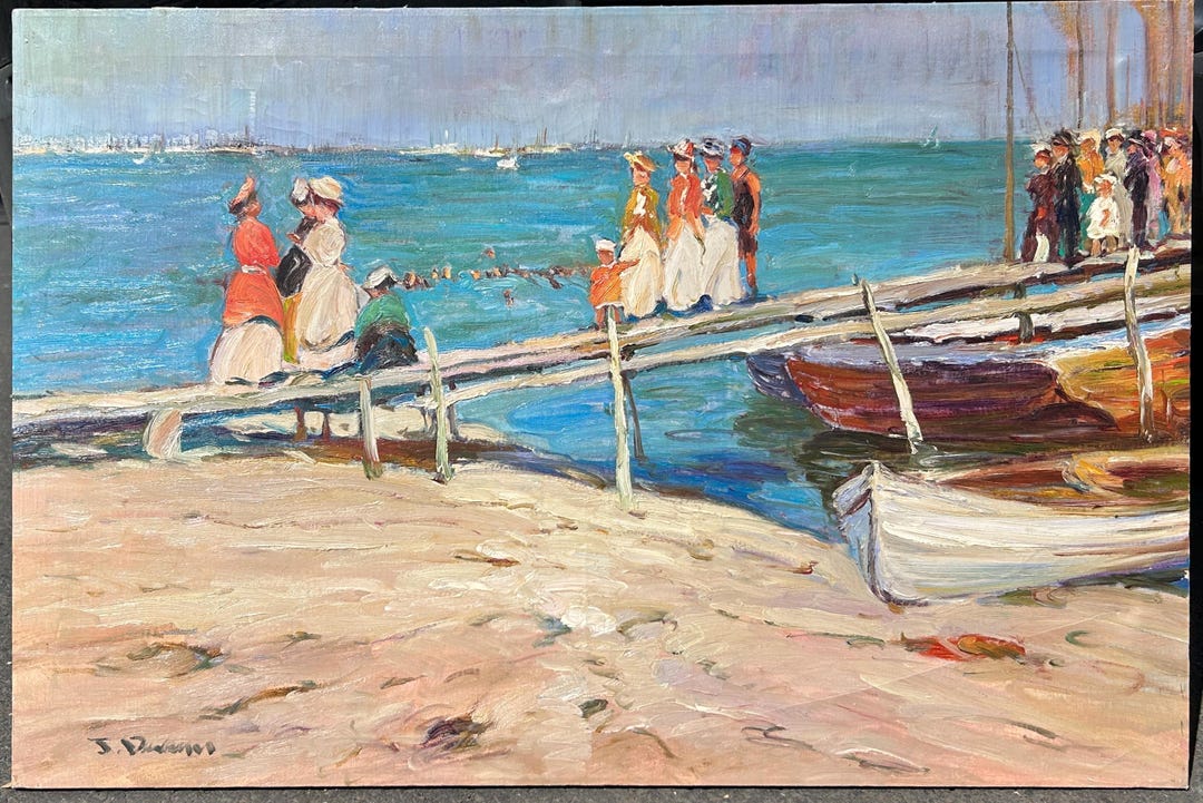 Jacques Deveau French Beach Scene, Original Oil Painting, Seascape (23 ...