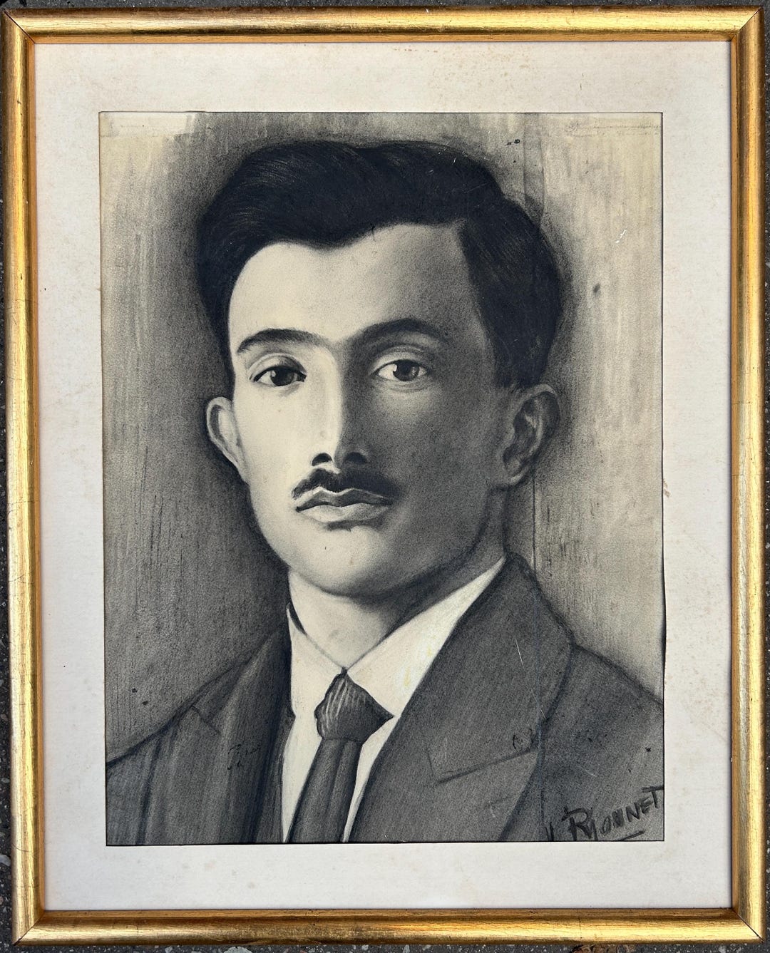 Portrait Antique Original Coal Pencil Drawing, Male Portrait, Signed ...