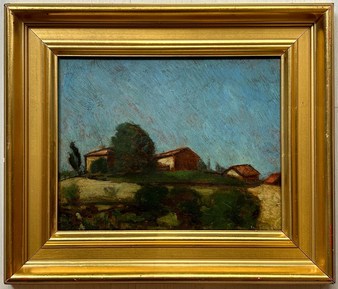 Small Antique Oil Painting, Landscape Scenariy Village, Signature ...