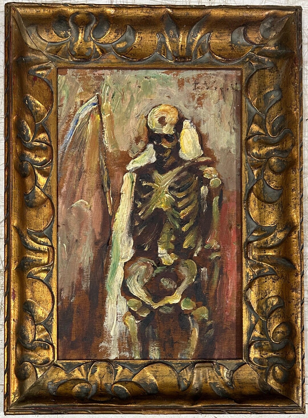 Symbolism Original Antique Oil on Wood Painting, Portrait of Death ...