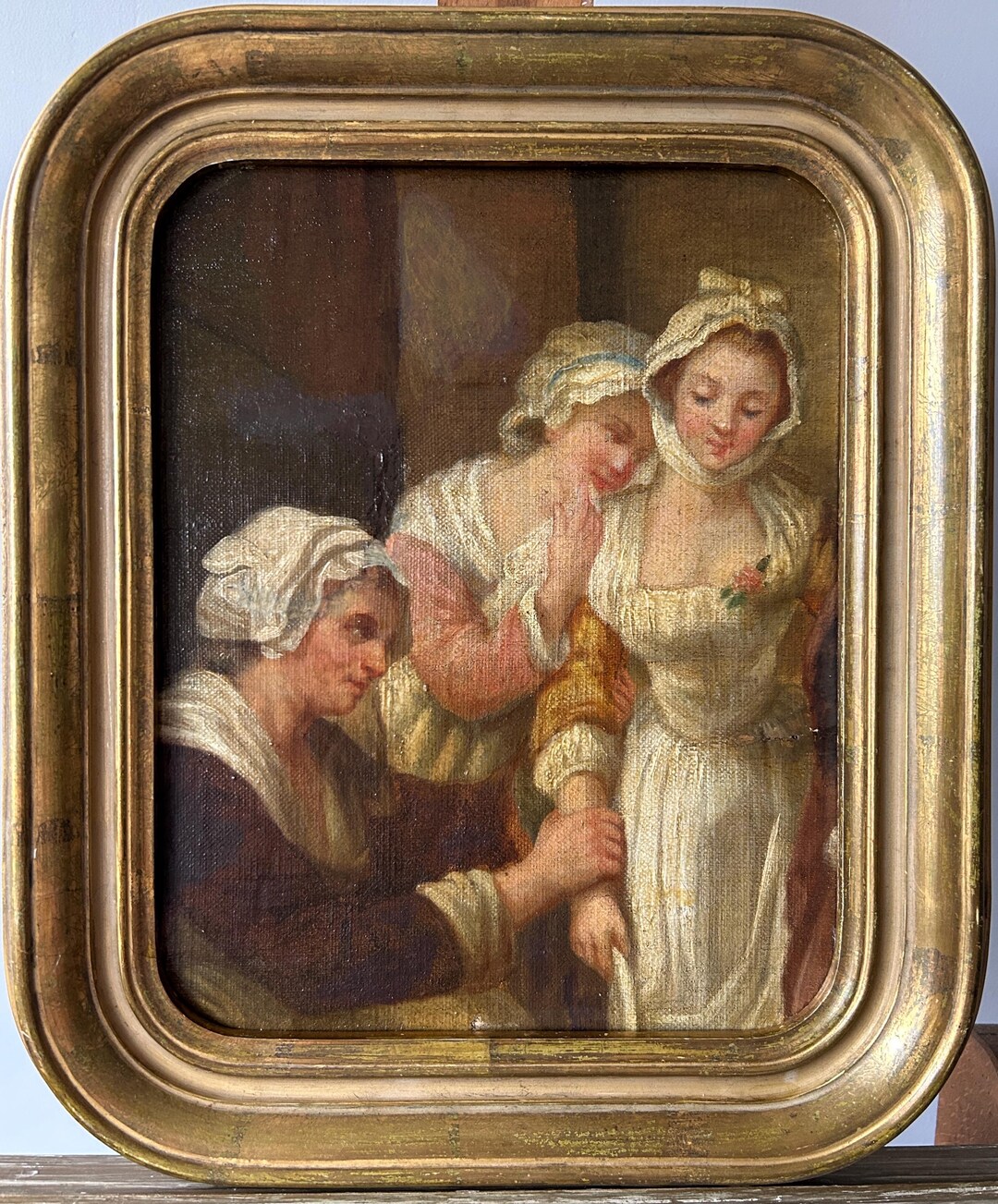Fortune-telling Scene for a Young Girl, Hand Made Antique Oil Painting ...
