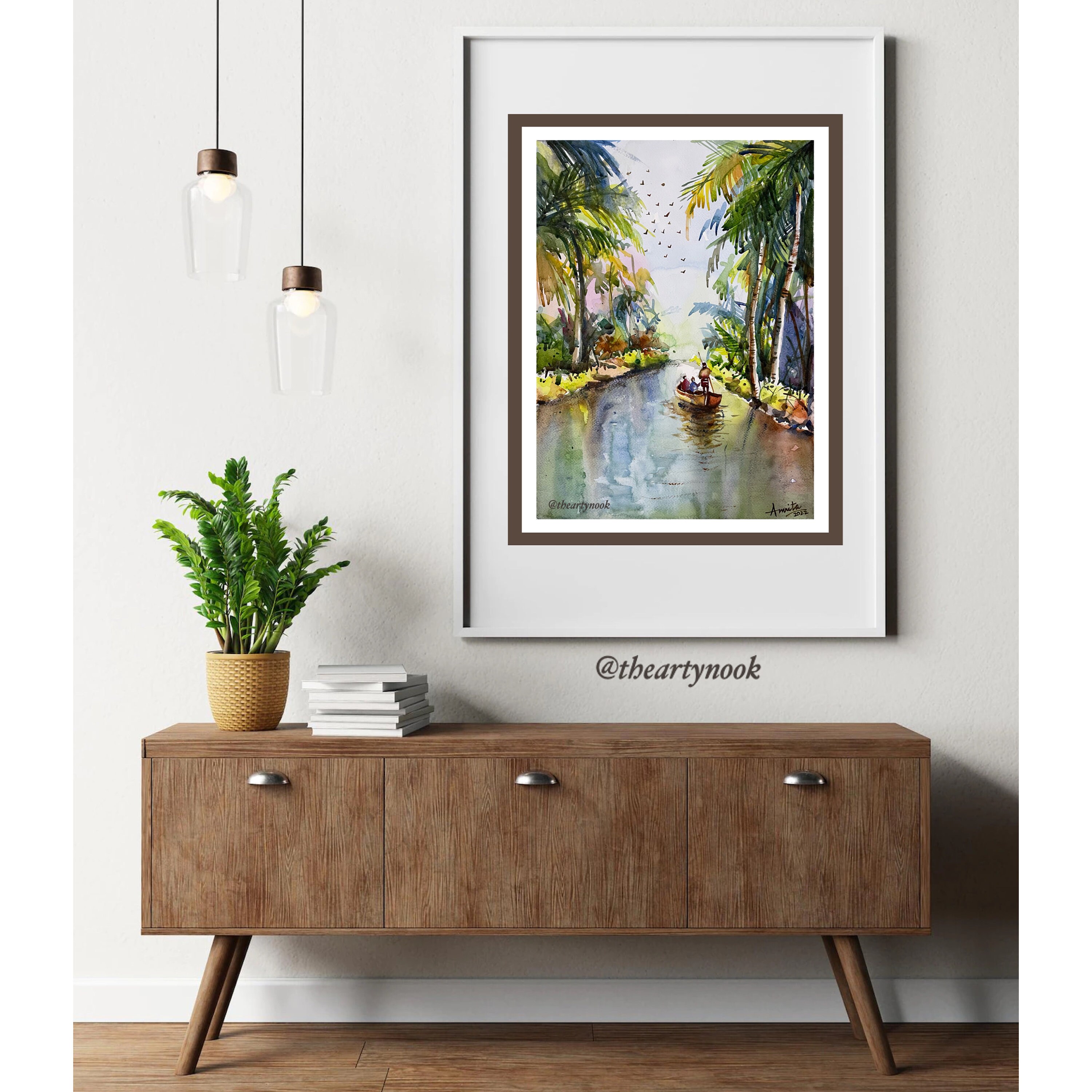 Kerala Backwaters Boat Ride Original Watercolor Painting Indian ...