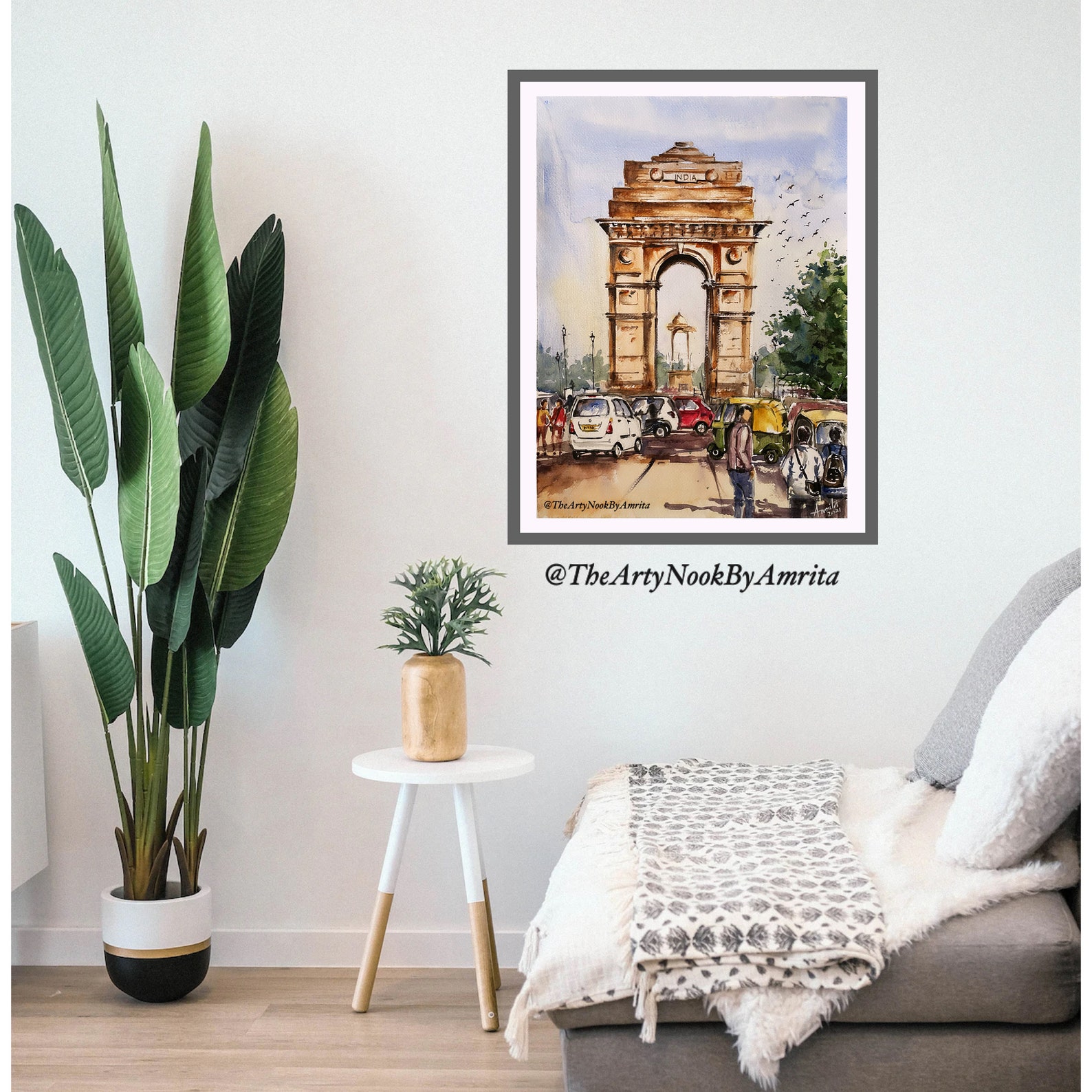 Delhi Cityscape India Gate Original Watercolor Painting Gallery Wall ...