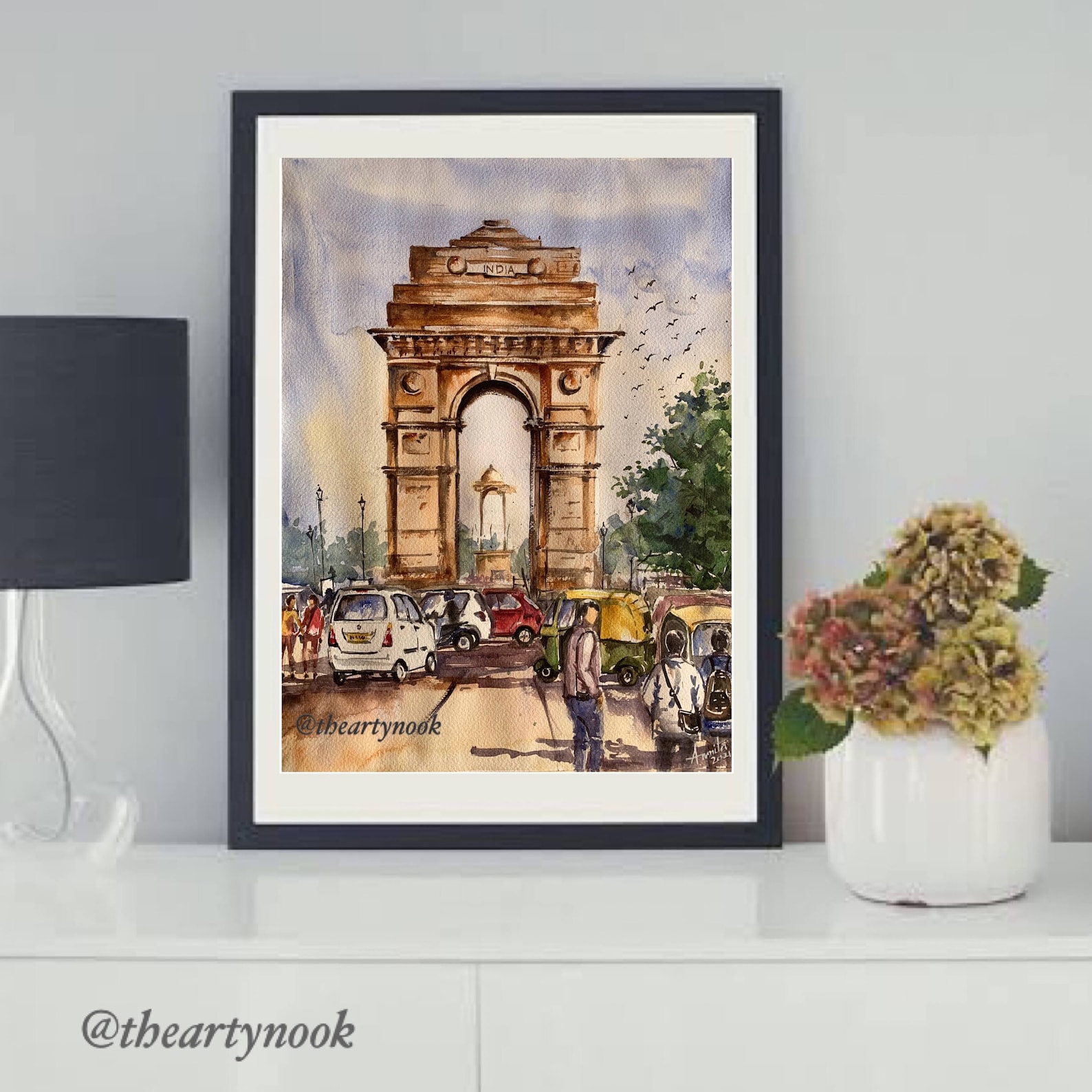 Delhi Cityscape India Gate Original Watercolor Painting Gallery Wall ...