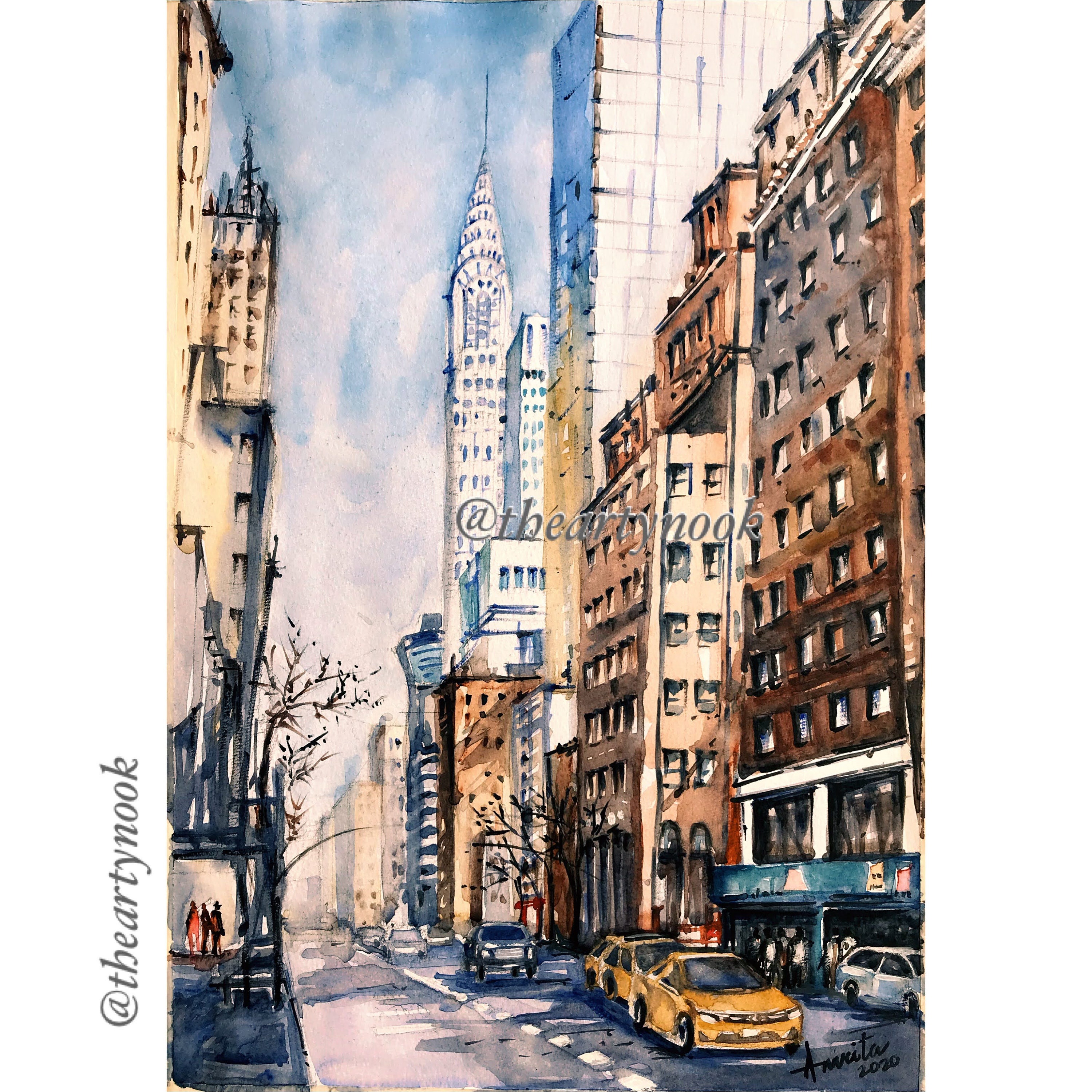 Original cityscape watercolor painting Street in NYC Manhattan | Etsy