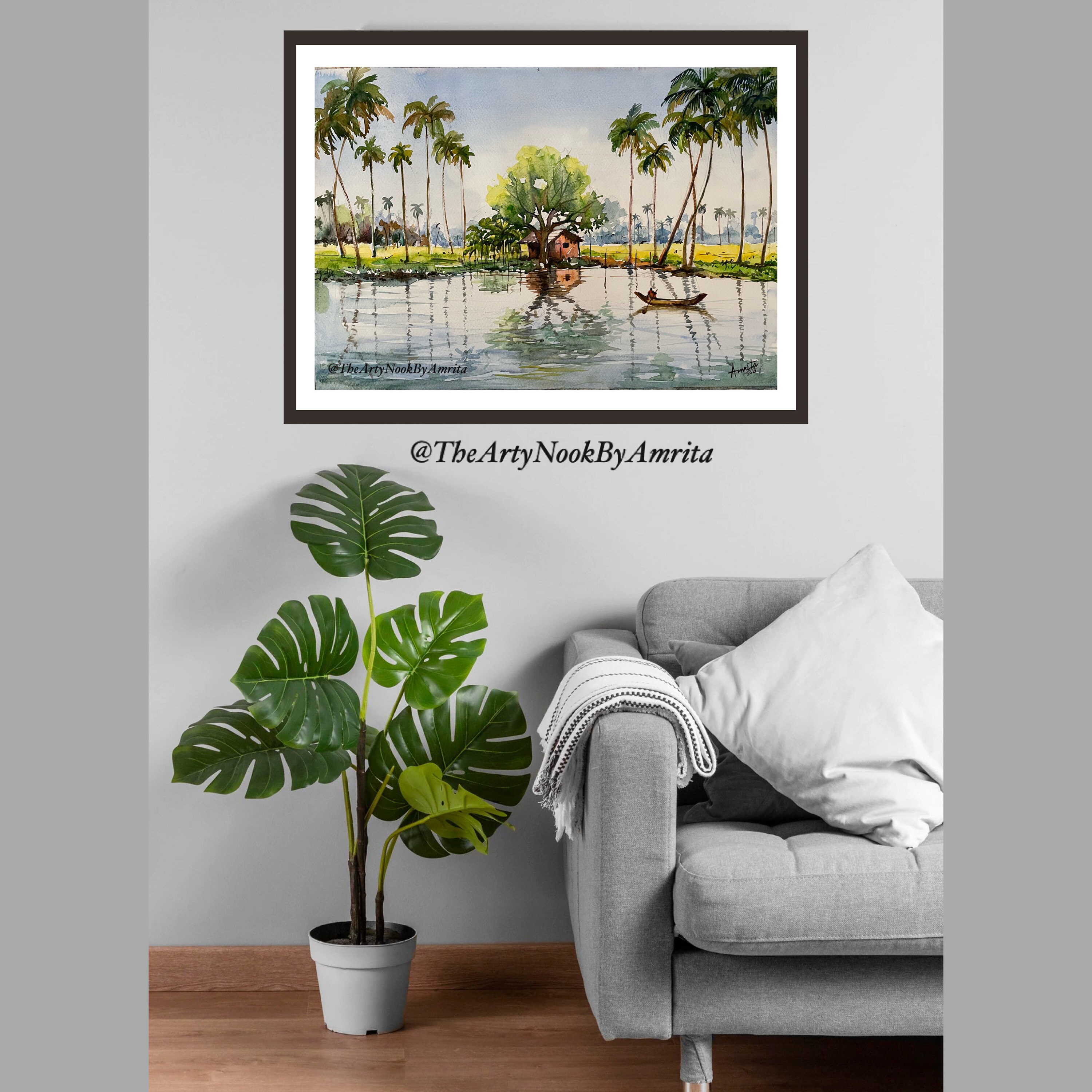 Kerala Backwaters Boat Ride Original Watercolor Painting Indian ...