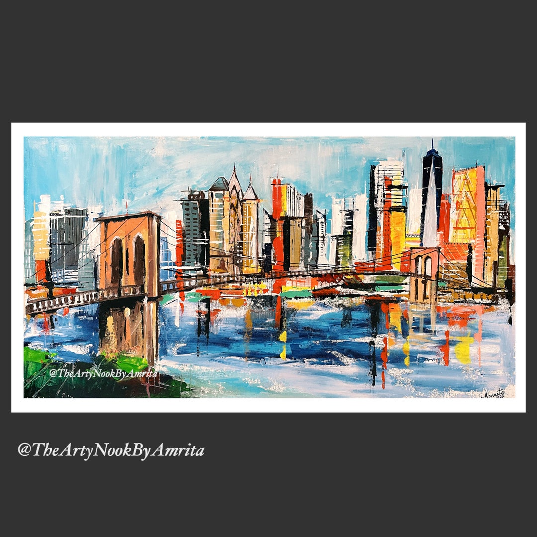 New York City Abstract Painting/ Large NYC Modern Wall Art Decor ...