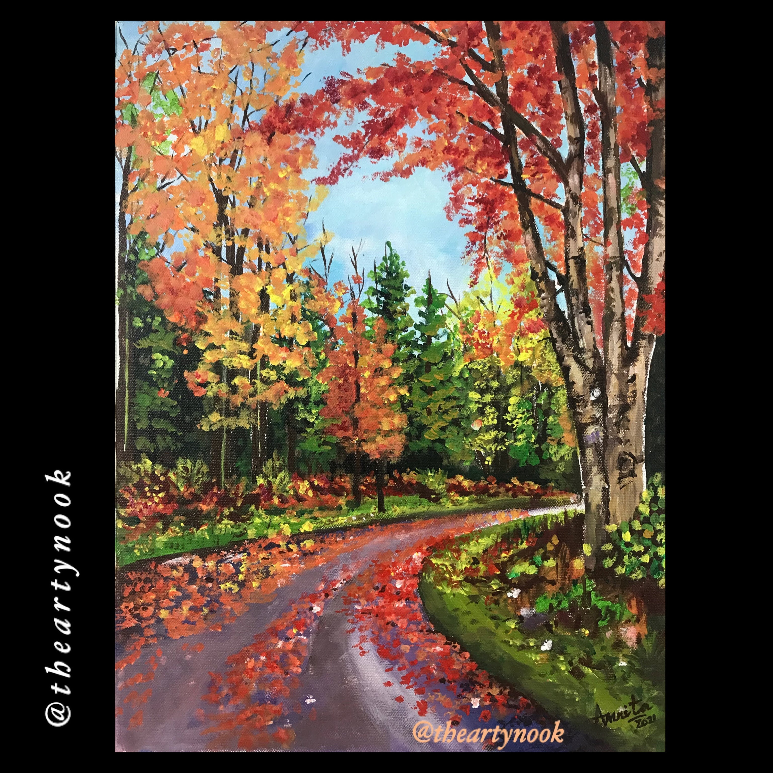 Fall foliage street original acrylic painting on canvas | Etsy