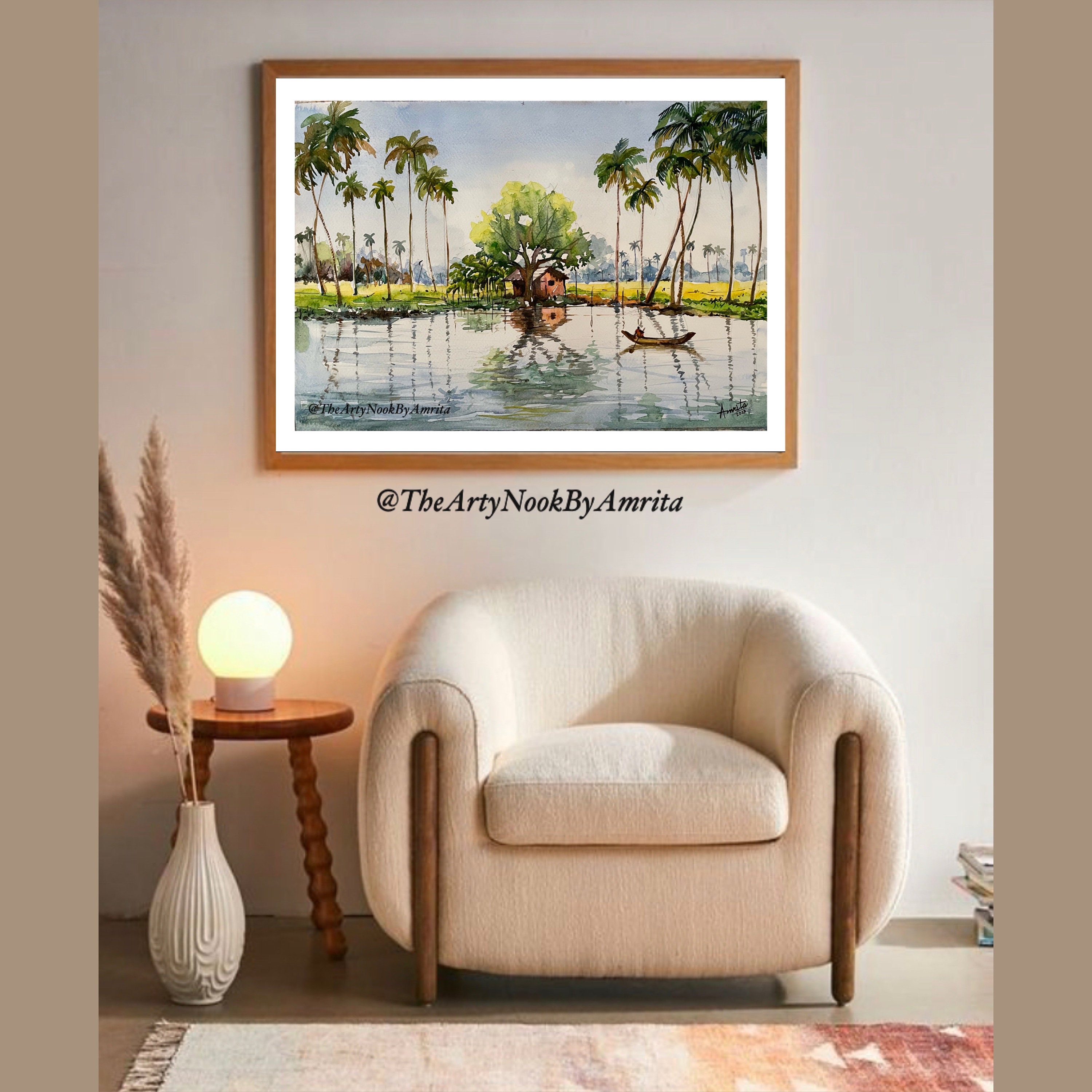 Kerala Backwaters Boat Ride Original Watercolor Painting Indian ...