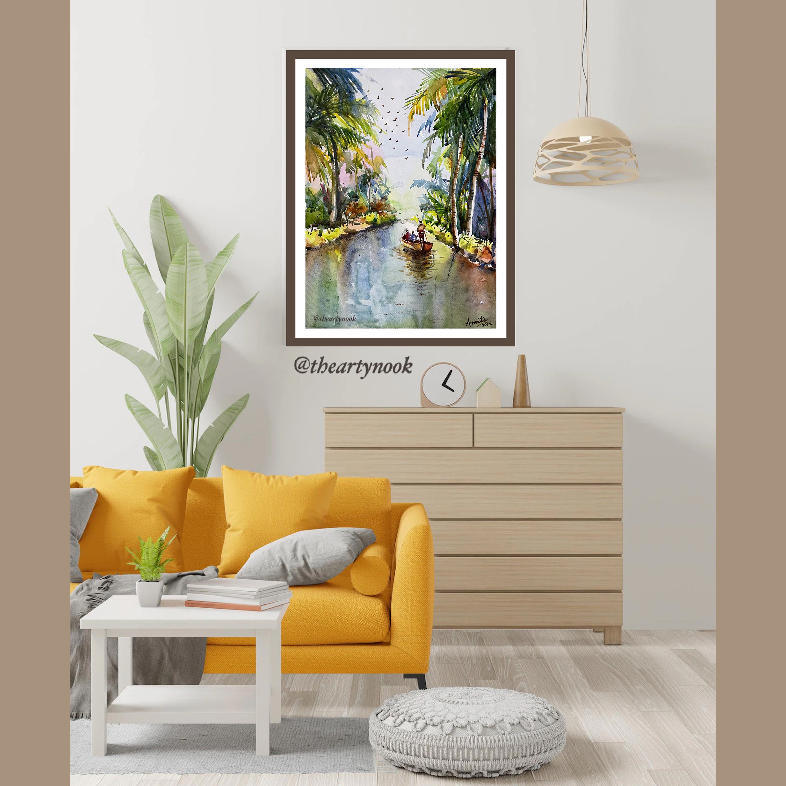 Kerala Backwaters Boat Ride Original Watercolor Painting Indian ...