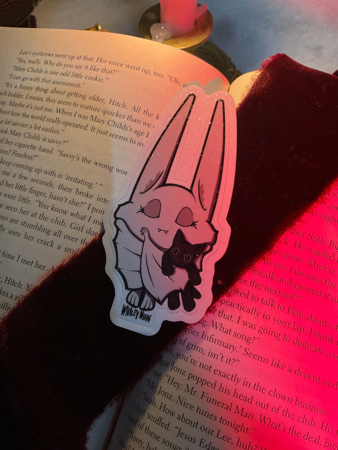 Lilith the Bat With Plushie Dario Glitter Sticker- Sleeping Bat Vinyl ...