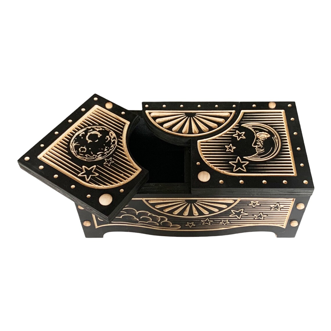 Moon & Stars Lunar Engraved Wood Jewelry Valet Box With - Etsy