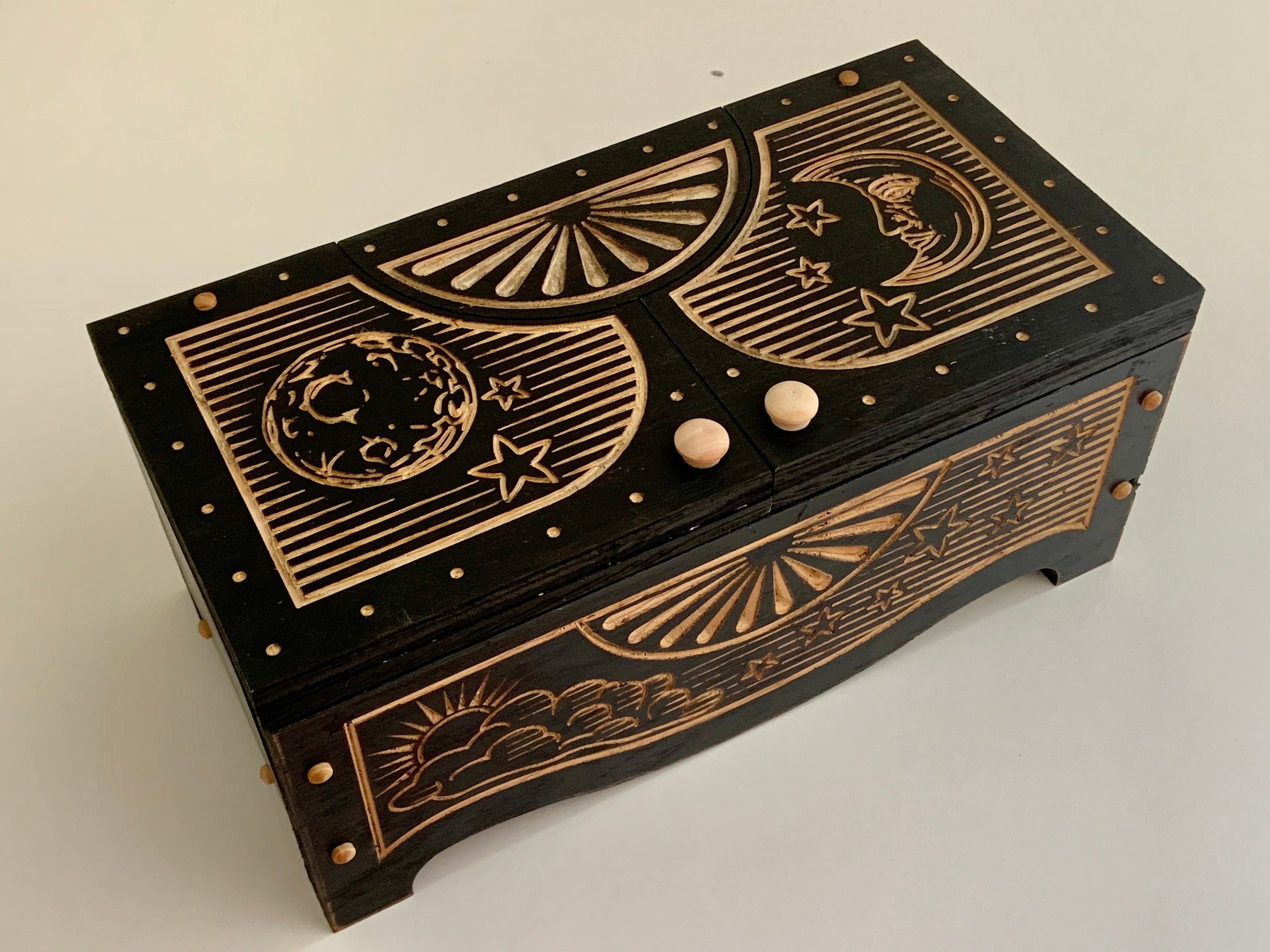 Moon & Stars Lunar Engraved Wood Jewelry Valet Box With - Etsy