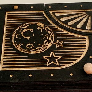 Moon & Stars Lunar Engraved Wood Jewelry Valet Box With Pivoting Lids ...