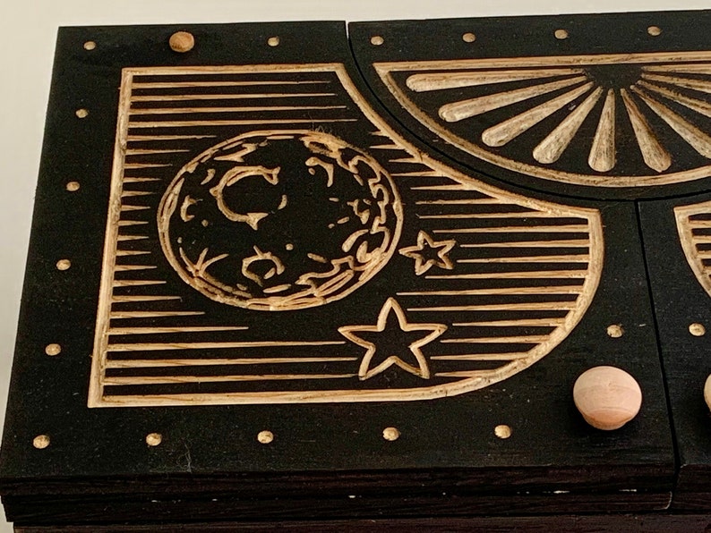 Moon & Stars Lunar Engraved Wood Jewelry Valet Box With - Etsy