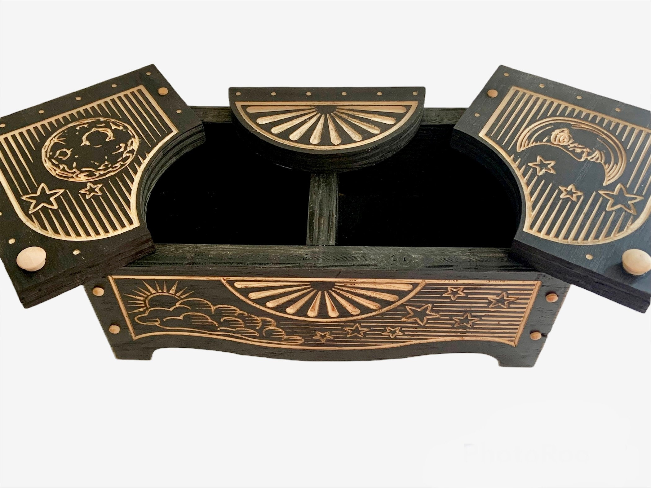 Moon & Stars Lunar Engraved Wood Jewelry Valet Box With - Etsy