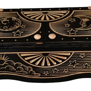 Moon & Stars Lunar Engraved Wood Jewelry Valet Box With Pivoting Lids ...