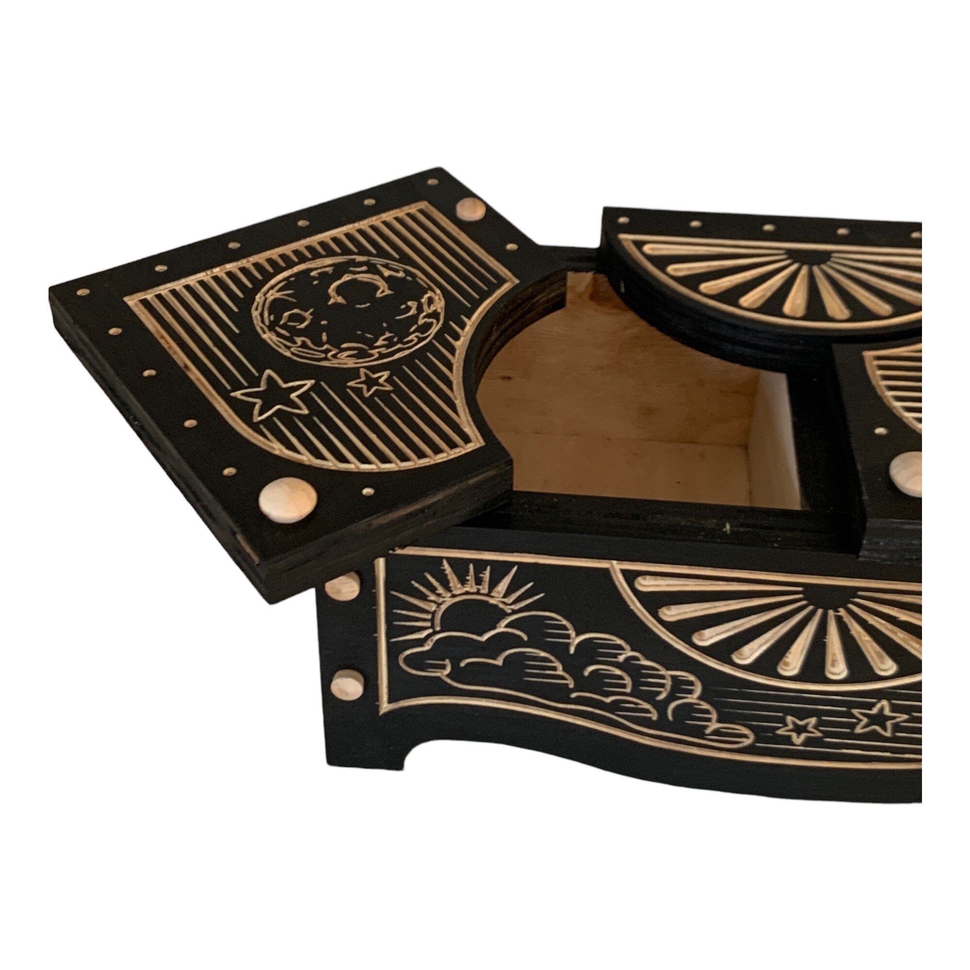 Moon & Stars Lunar Engraved Wood Jewelry Valet Box With - Etsy