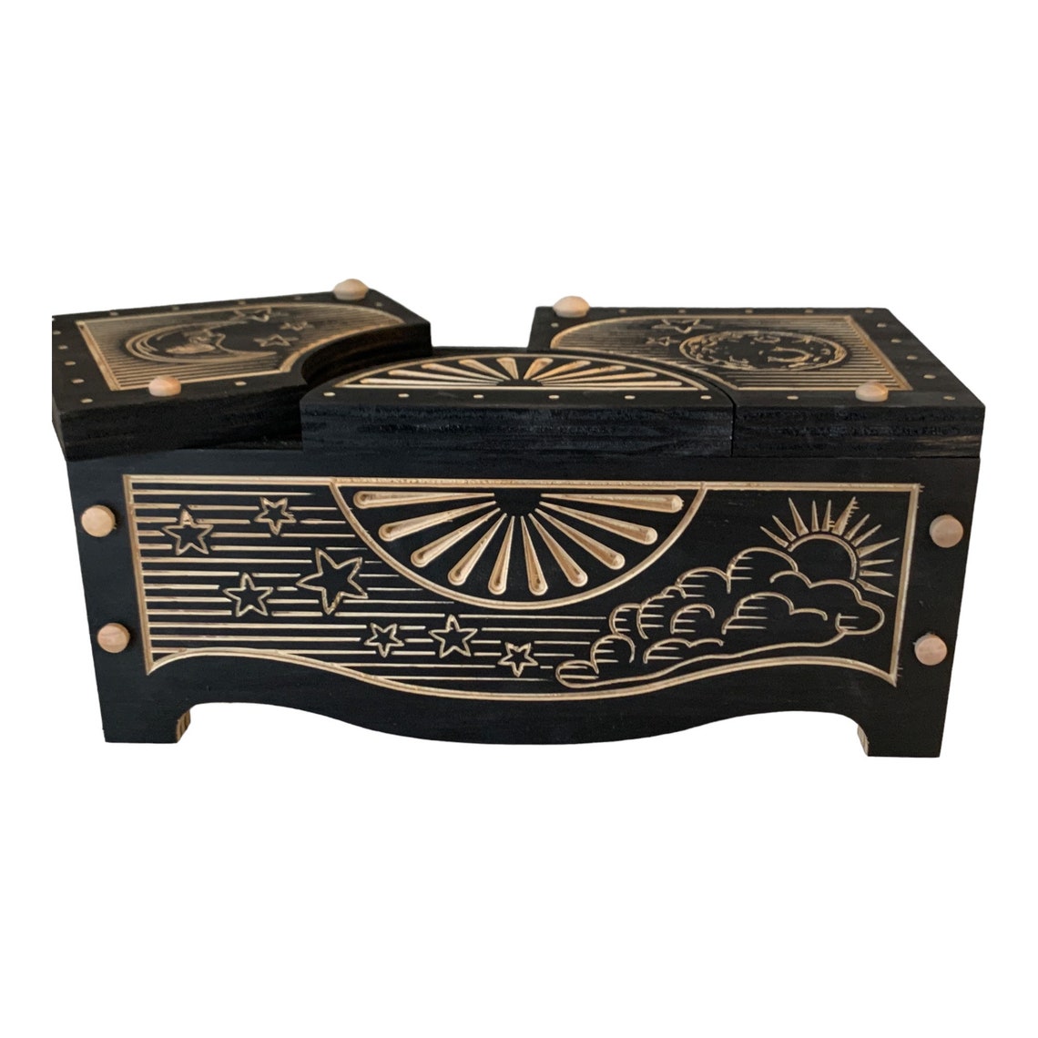 Moon & Stars Lunar Engraved Wood Jewelry Valet Box With - Etsy