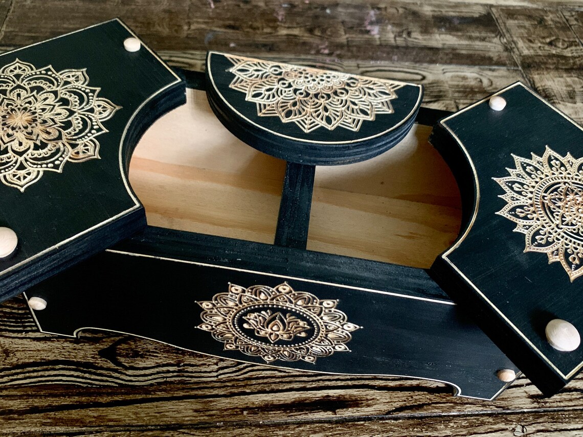 Mandala Tree of Life Lotus Flower Jewelry Valet Box With Pivoting Lids Engraved - Etsy