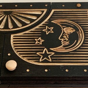Moon & Stars Lunar Engraved Wood Jewelry Valet Box With Pivoting Lids ...