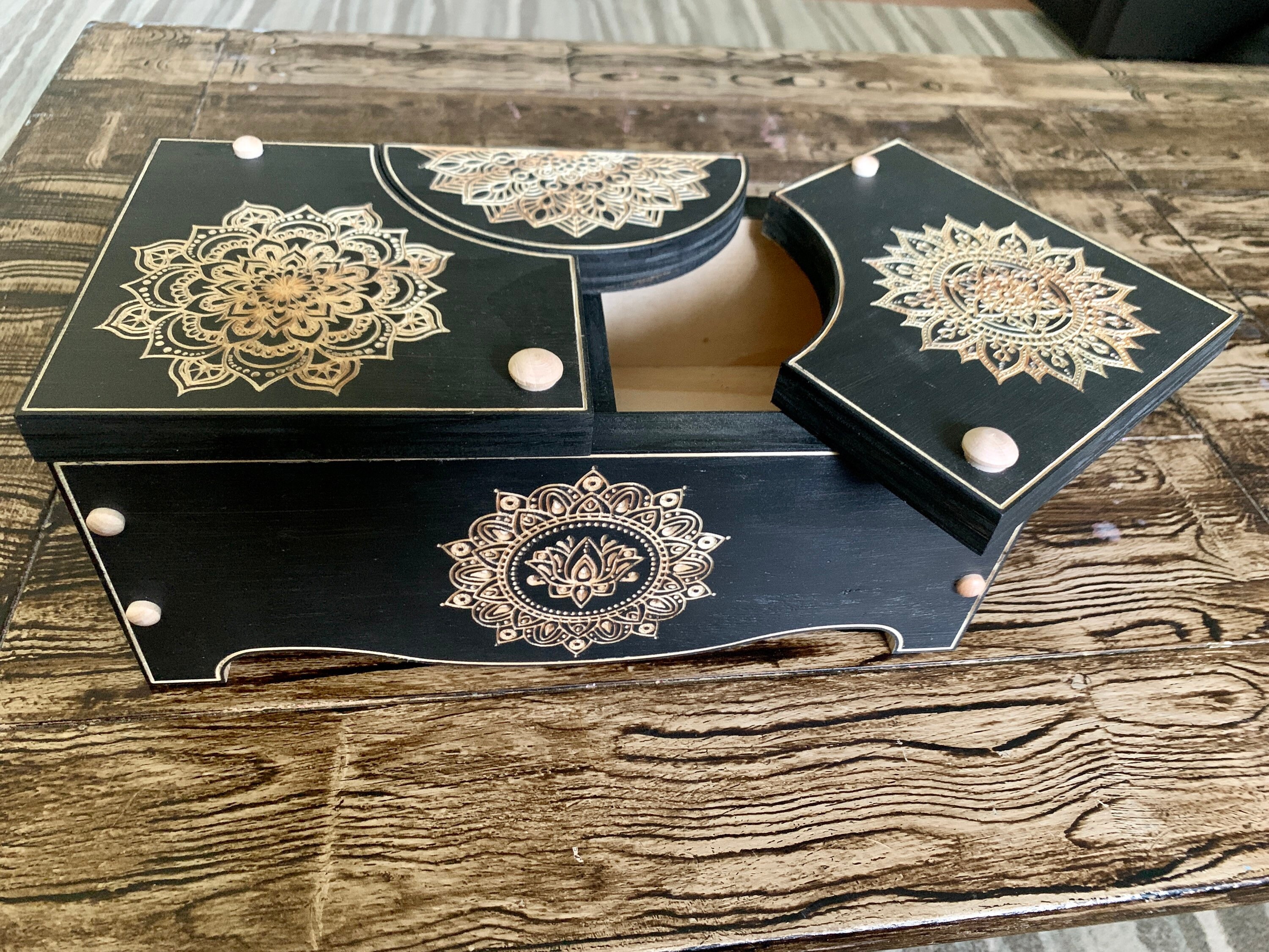 Mandala Tree of Life Lotus Flower Jewelry Valet Box With Pivoting Lids Engraved - Etsy