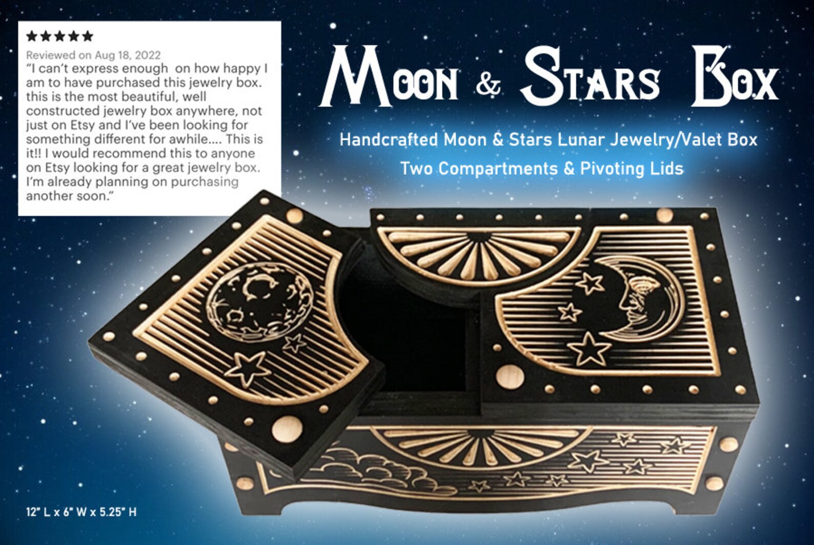 Moon & Stars Lunar Engraved Wood Jewelry Valet Box With - Etsy