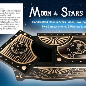 Moon & Stars Lunar Engraved Wood Jewelry Valet Box With - Etsy