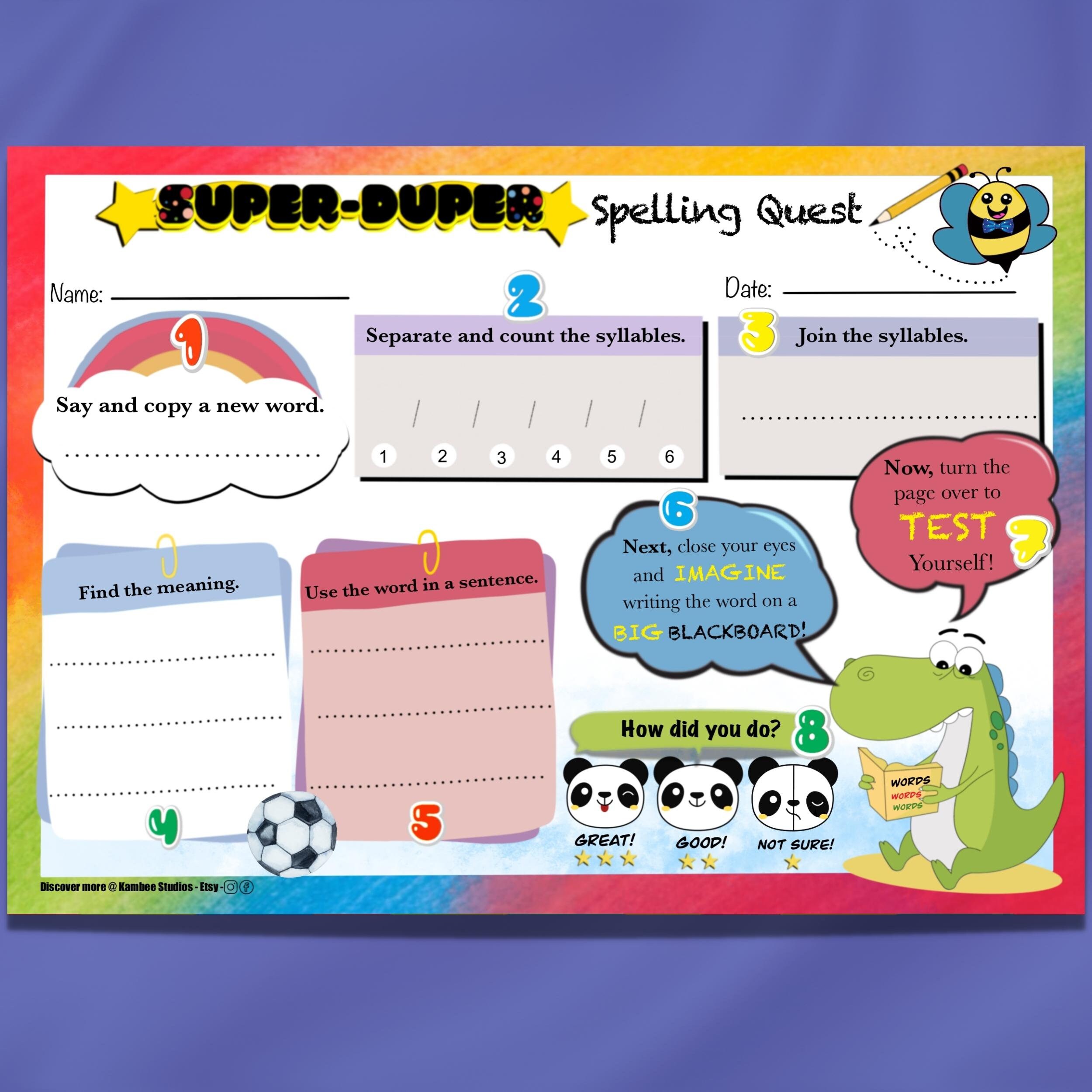 Super-duper SPELLING QUEST PERSONALISED Gift Spelling Pad Activity Book ...