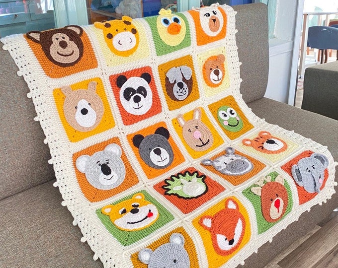 Knitted Newborn Blanket, Crochet Baby Animal Blanket, Knit Animal ...