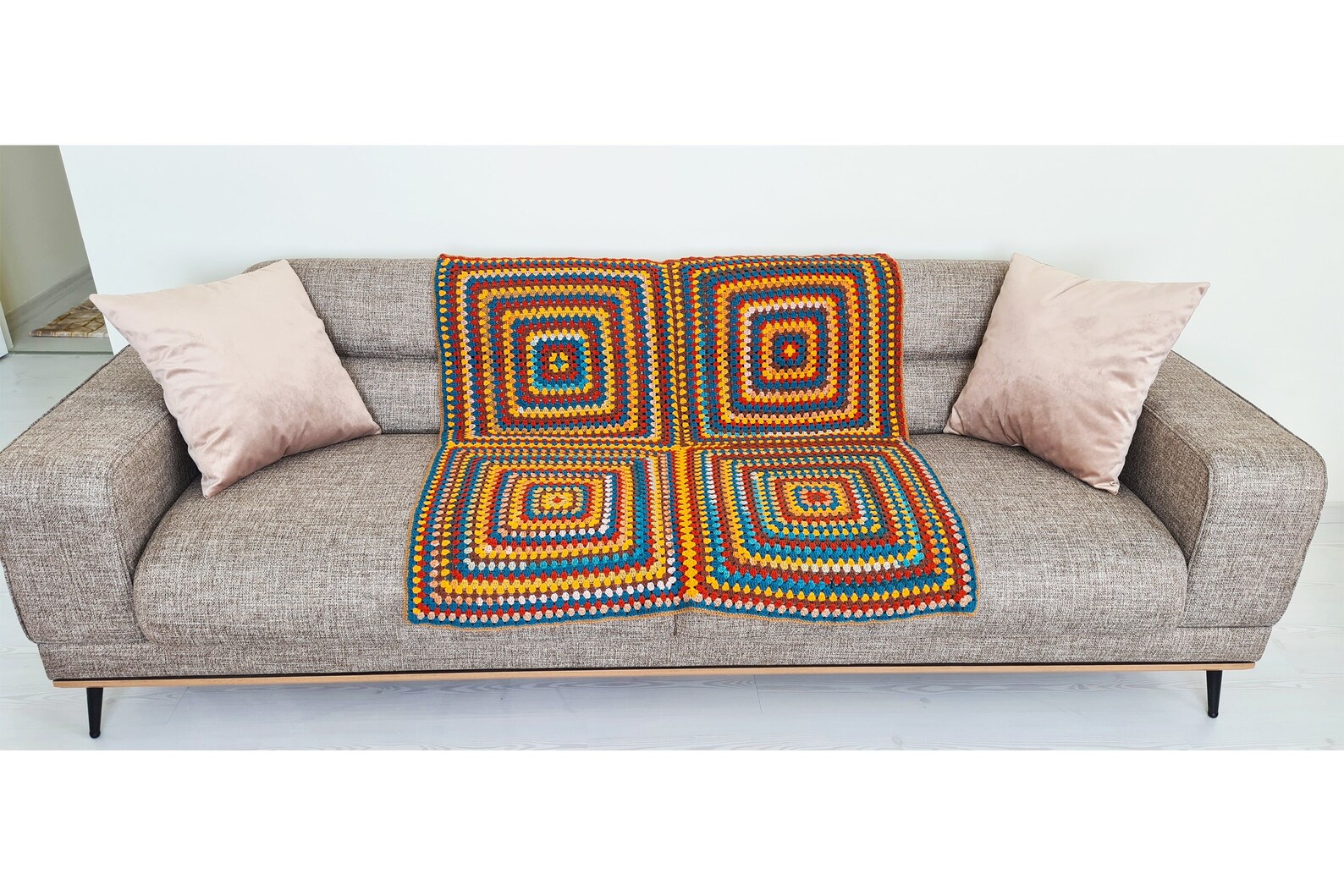 44"x44" Crochet Granny Square Afghan Blanket, Knitted Sofa Blanket ...