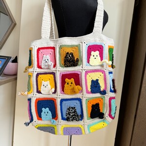 Knitted Cat Bags, Cat Design Purse, Cat Shopping Bag, Crochet Shoulder ...