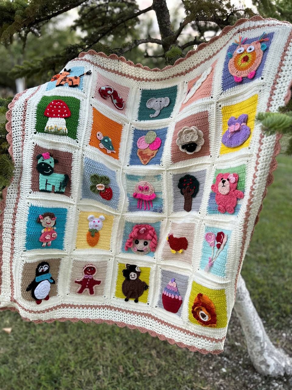 Crochet Baby Blanket, Knit Animals Blanket, Colorful Knit Baby Blanket ...