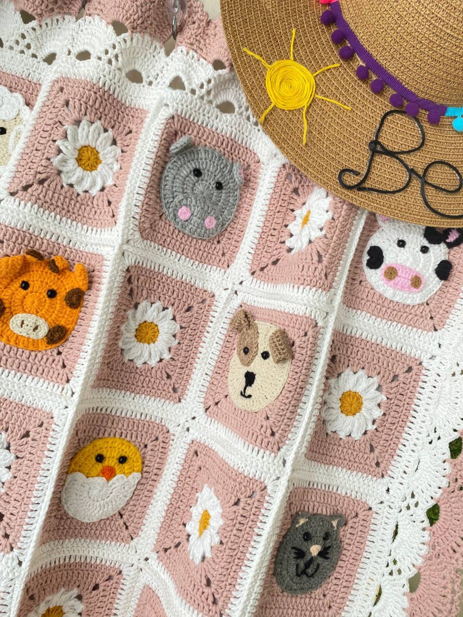 Pink Knitted Animal Newborn Blanket, Knitted Baby Animal Blanket, Knit ...