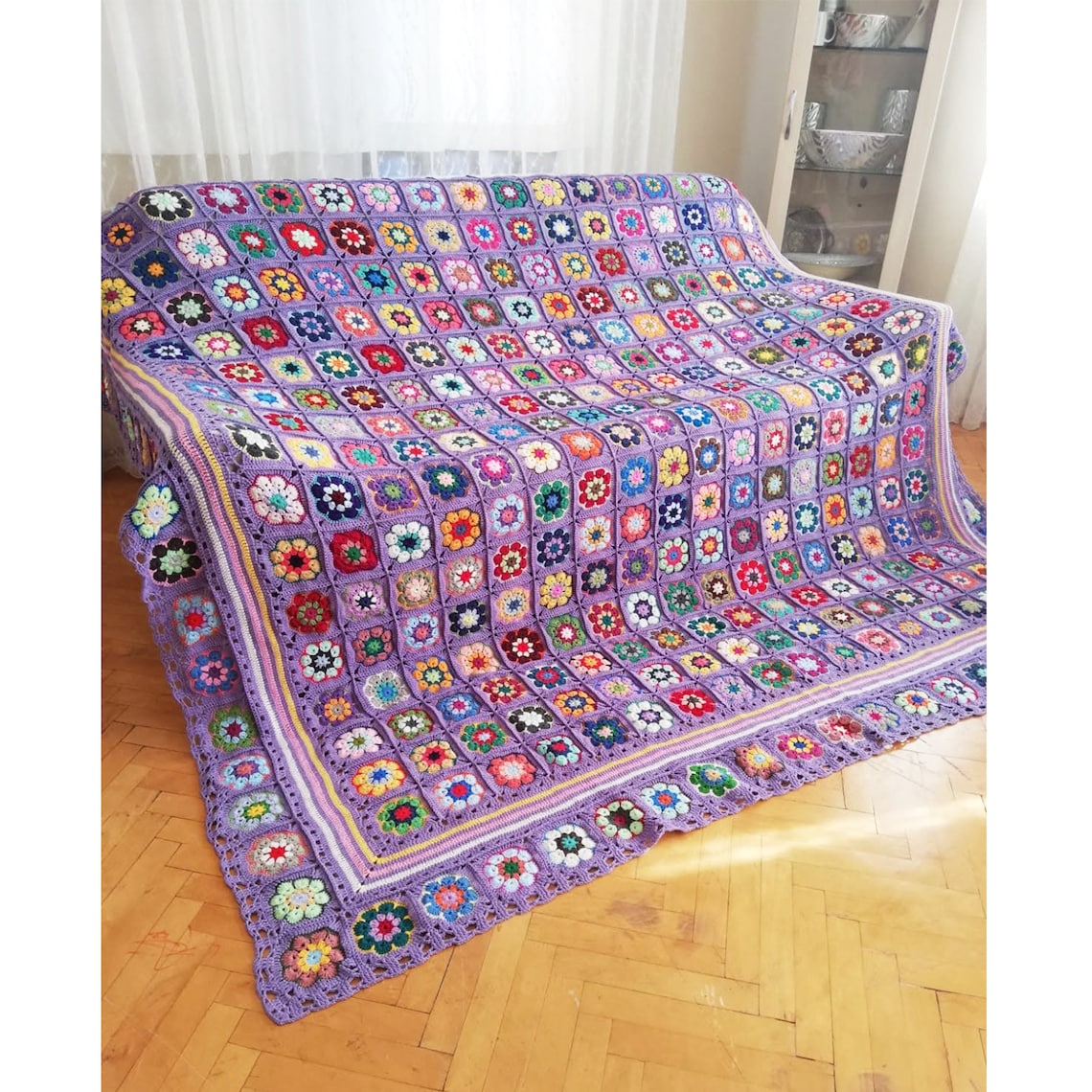 Crochet Afghan Bedspread Throw Daisy Knitted Sofa Blanket - Etsy