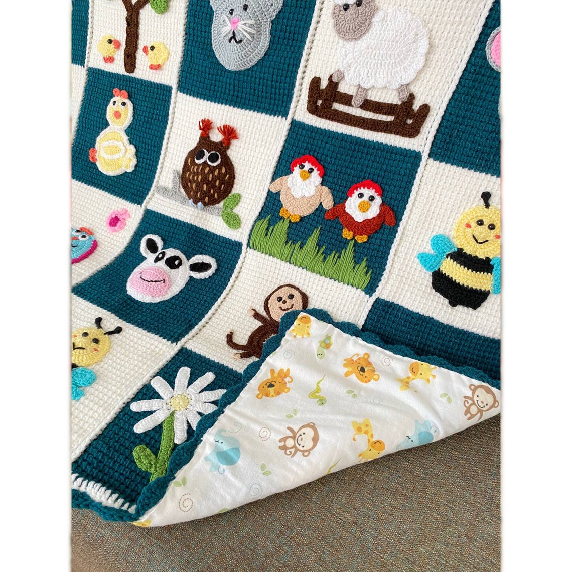 Crochet Animal Baby Blanket, Knit Safari Zoo Animals, Colorful Knit ...