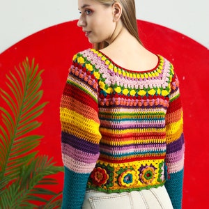 Colorful Daisy Knit Sweater, Crochet Floral Sweater, Crochet Flowers ...