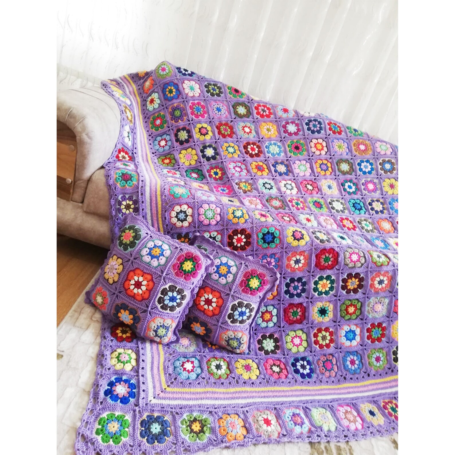 Crochet Afghan Bedspread Throw, Daisy Knitted Sofa Blanket Granny ...