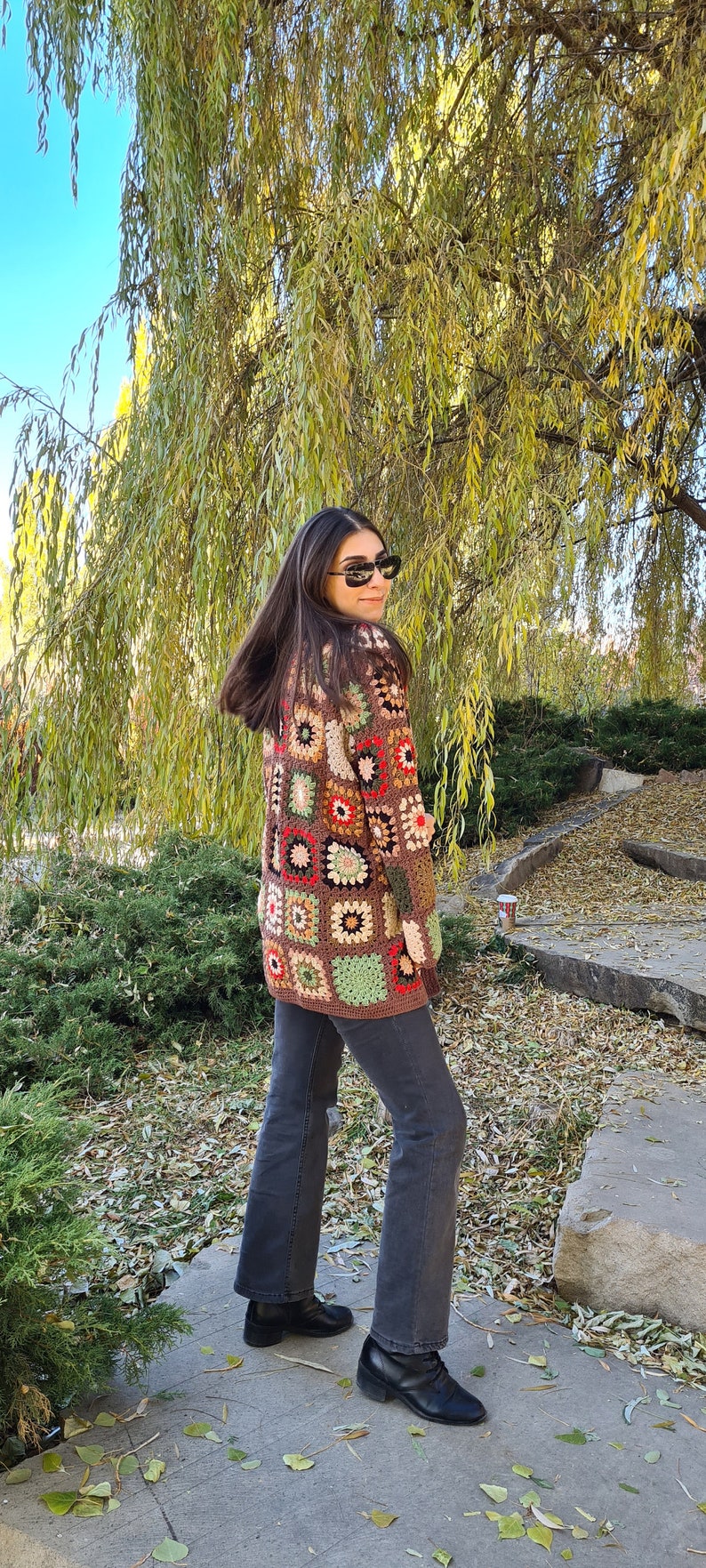 Brown Crochet Cardigan Patchwork Jacket Knitted Cardigan - Etsy
