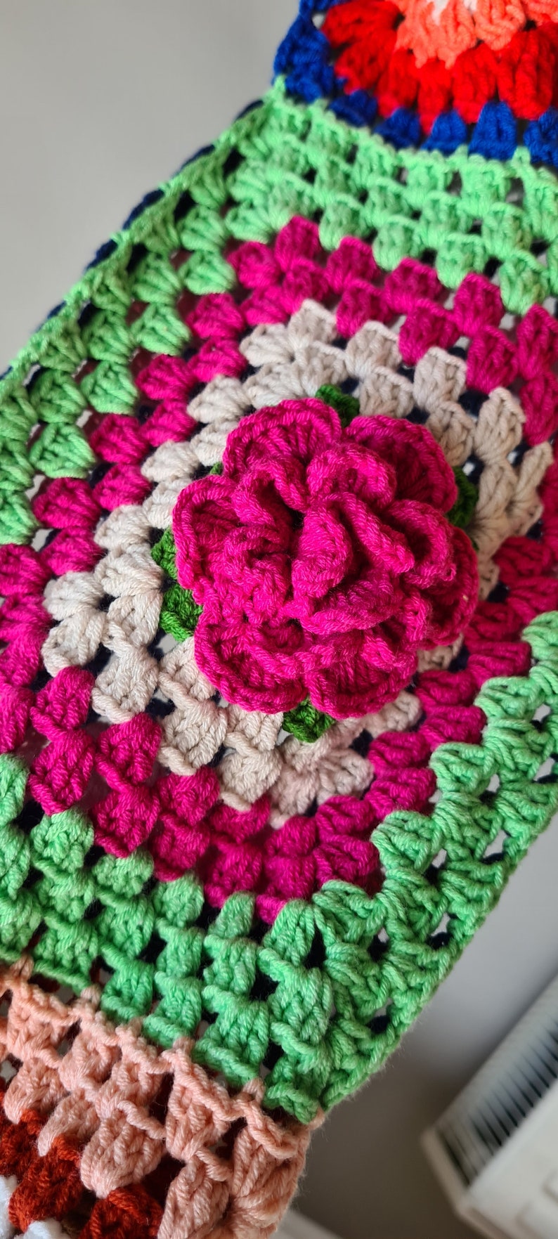 Crochet Flowers Patchwork Jacket, Granny Square Afghan Cardigan ...