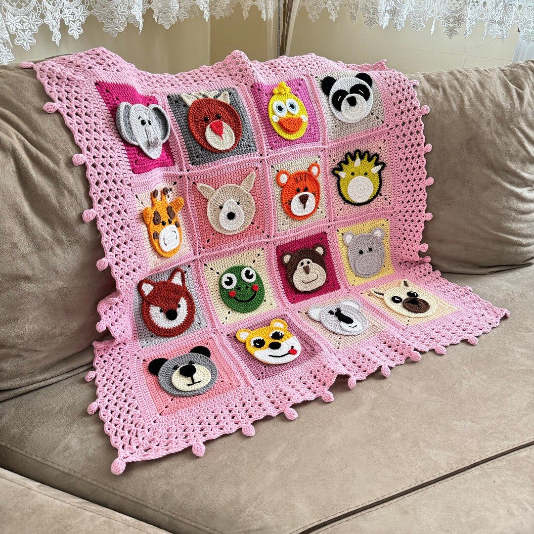Pink Knitted Newborn Blanket, Crochet Baby Animal Blanket, Knit Animal ...