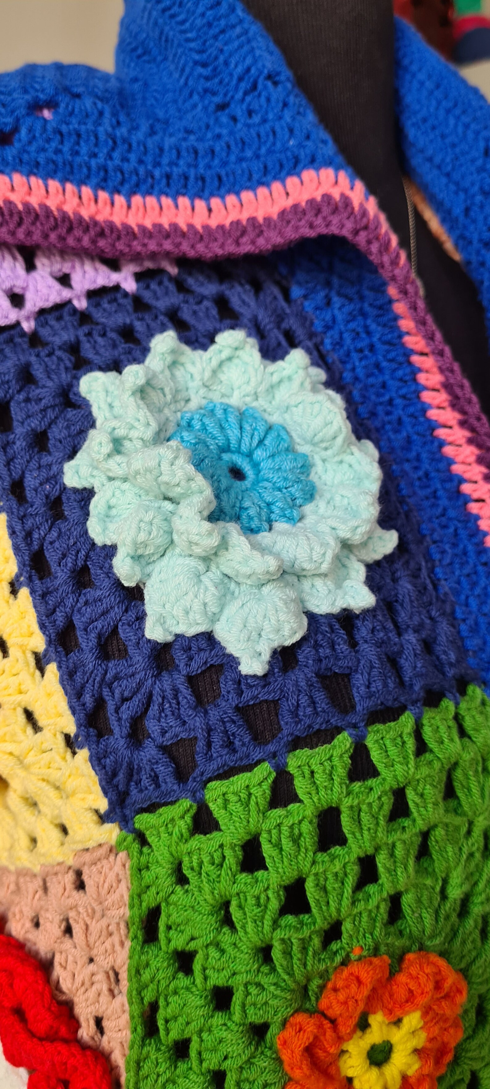 Crochet Flowers Patchwork Jacket, Granny Square Afghan Cardigan ...