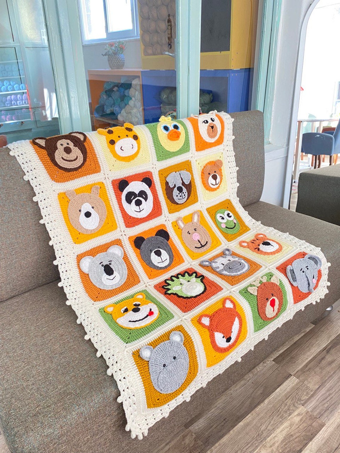 36"x36" Knitted Baby Blanket, Crochet Newborn Blanket, Knit Animal ...
