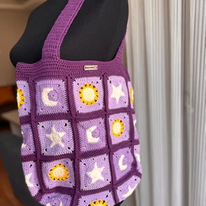 Purple Sun and Moon Crochet Bags, Shoulder Handknit Bag, Women Bag ...