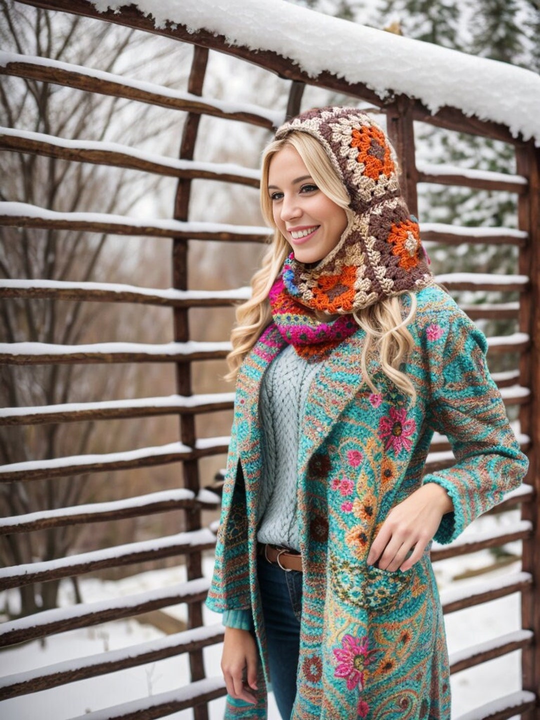 Brown Handknit Balaclava, Granny Square Knitted Balaclava, Crochet ...