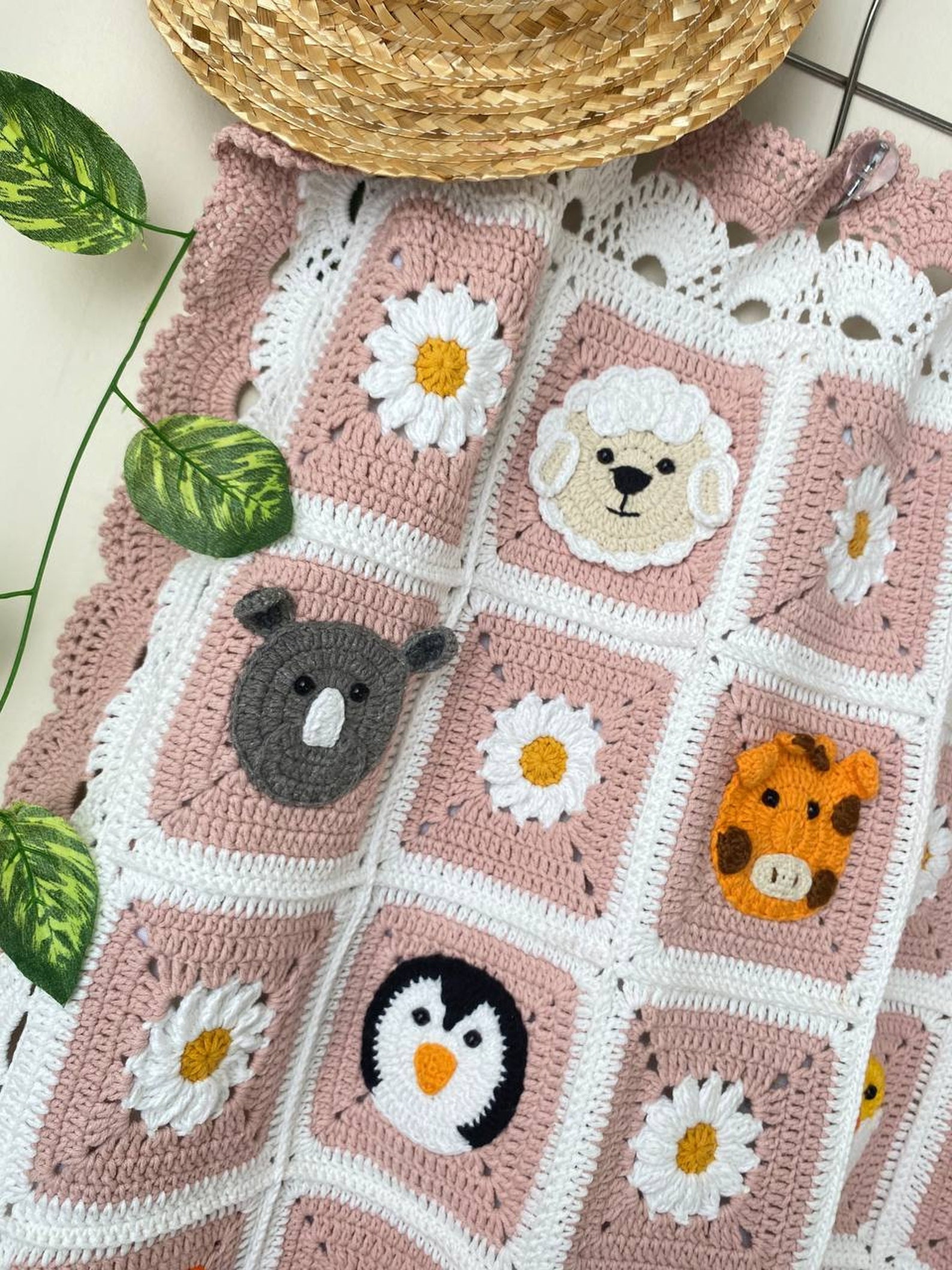 Pink Knitted Animal Newborn Blanket, Knitted Baby Animal Blanket, Knit ...