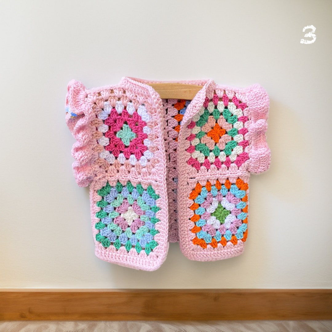 Pink Knitted Granny Square Vest, Crochet Baby Jacket, Knitted Baby ...