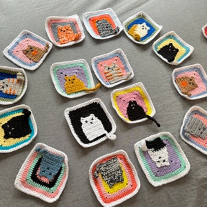 Colorful Cat Pattern Knitting Motif, Knitted Cat Many Cats Square ...