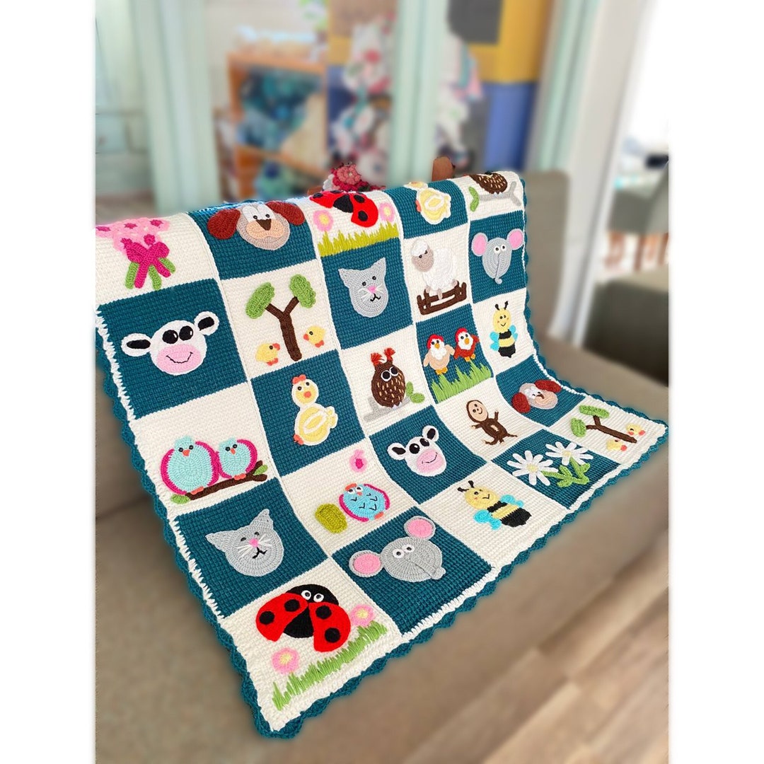 Knit Animal Newborn Blanket, Crochet Baby Blanket, Knit Safari Zoo ...