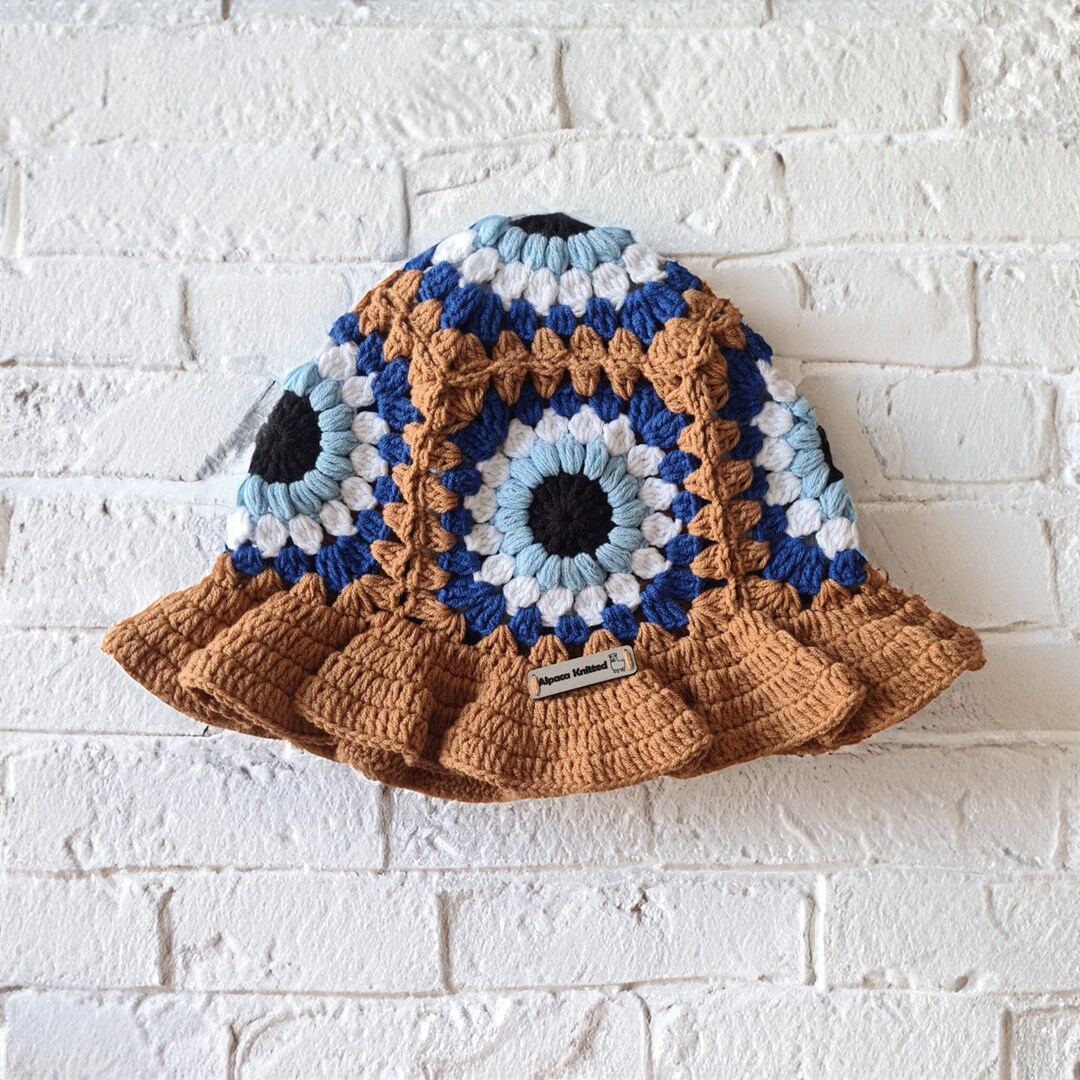 Evil Eye Knitted Bucket Hat, Granny Square Evil Eye Hat, Handmade ...